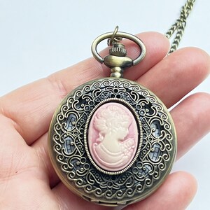 Cameo Pocket Watch Necklace: Antique Bronze Steampunk Jewelry - Etsy