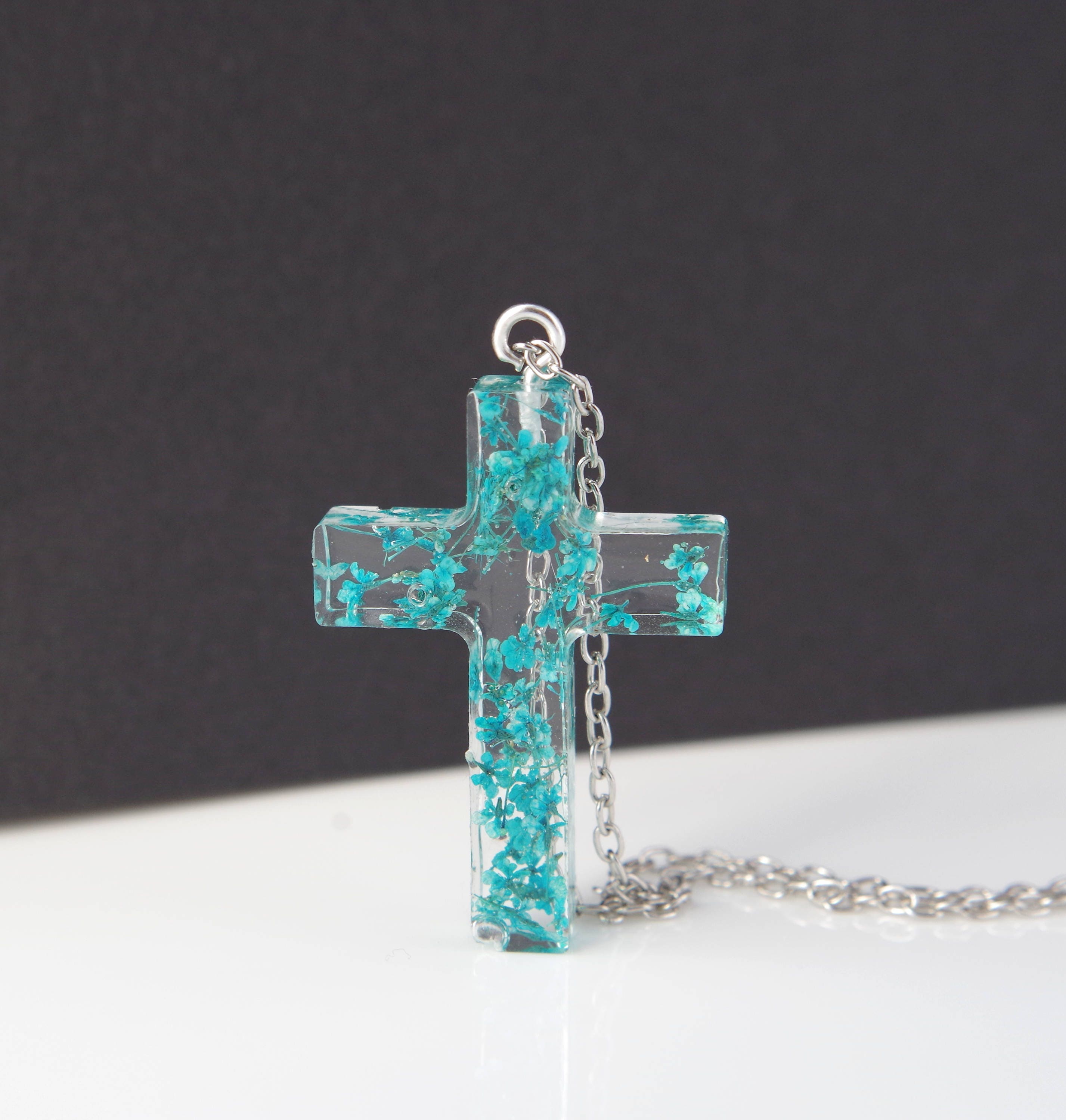 Cross necklace Real Flowers jewelry Christian jewelry | Etsy