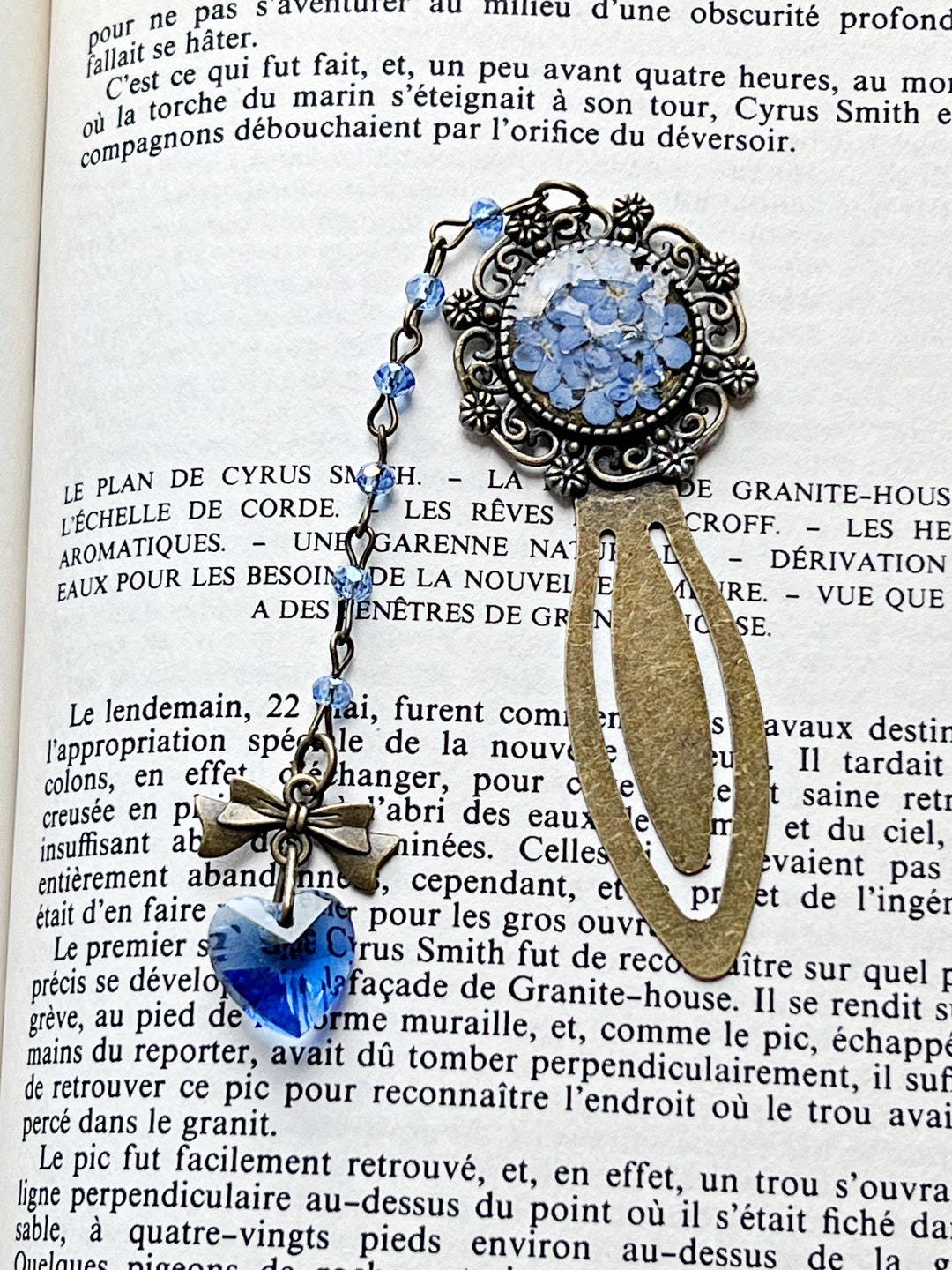 Forget-me-not Flower Bookmark: Bronze Cameo With Crystal Heart - Etsy