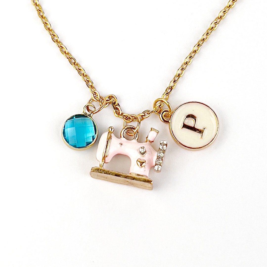 Sewing Machine Necklace: Personalized Initial & Birthstone Charm - Etsy