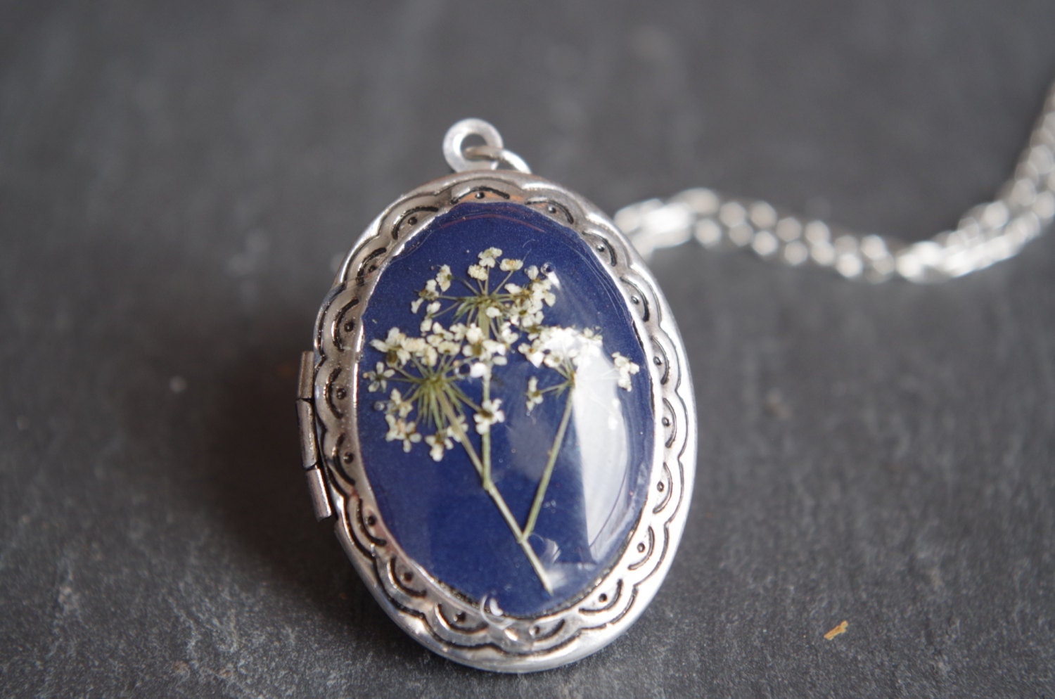 Real Flower Locket for Women Nature Flowers Necklace Blue | Etsy