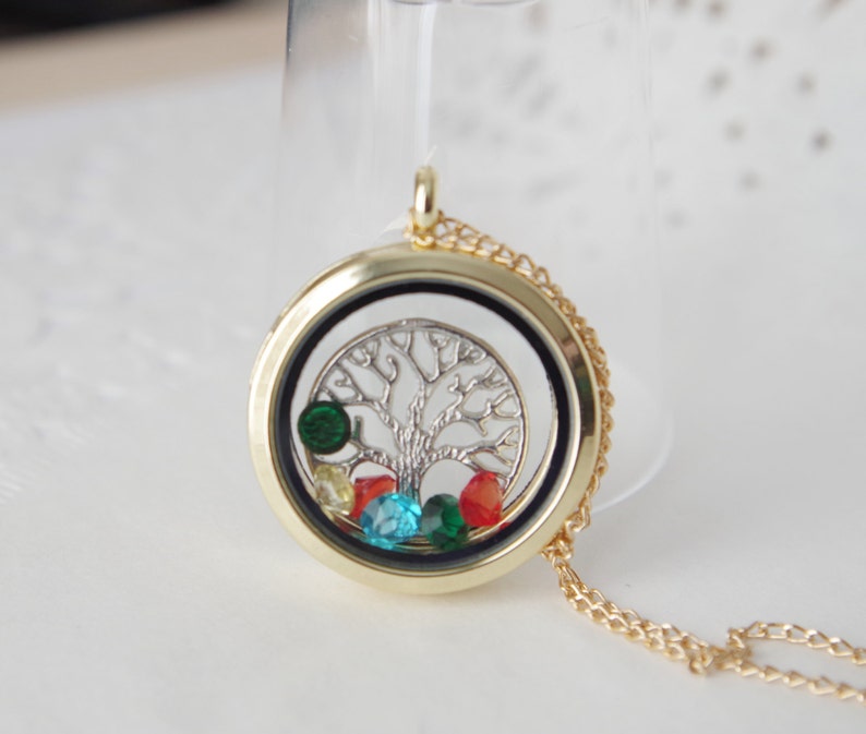 Family Tree Necklace Floating Locket Family Necklace Tree of - Etsy