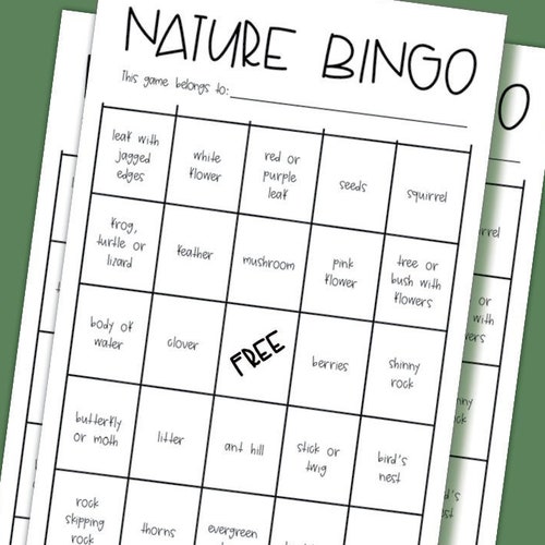 Kids Nature Bingo Game Outdoor Activity Printable Learning - Etsy