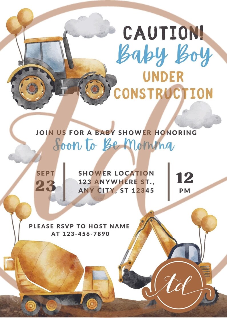 Construction Baby Shower Invitation | Canva Template | Construction ...
