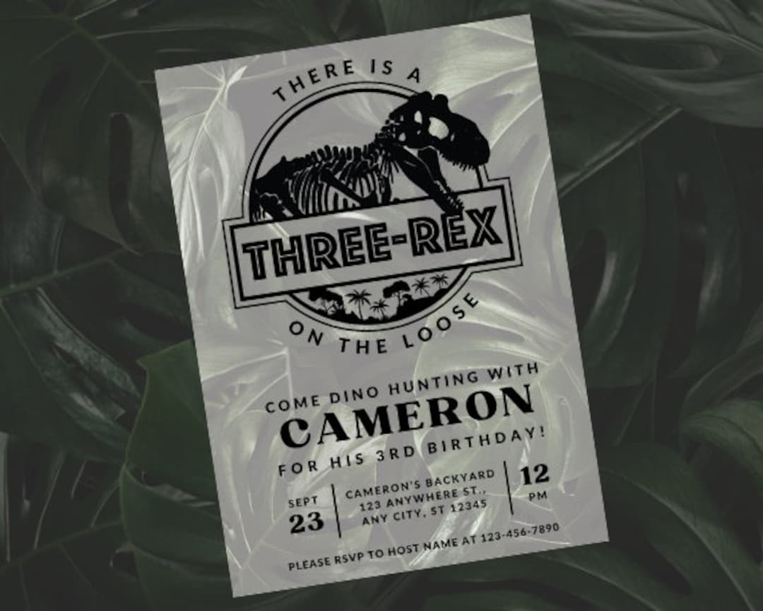 Three Rex Birthday Invitation | Canva Template | Three Rex | Dinosaur ...