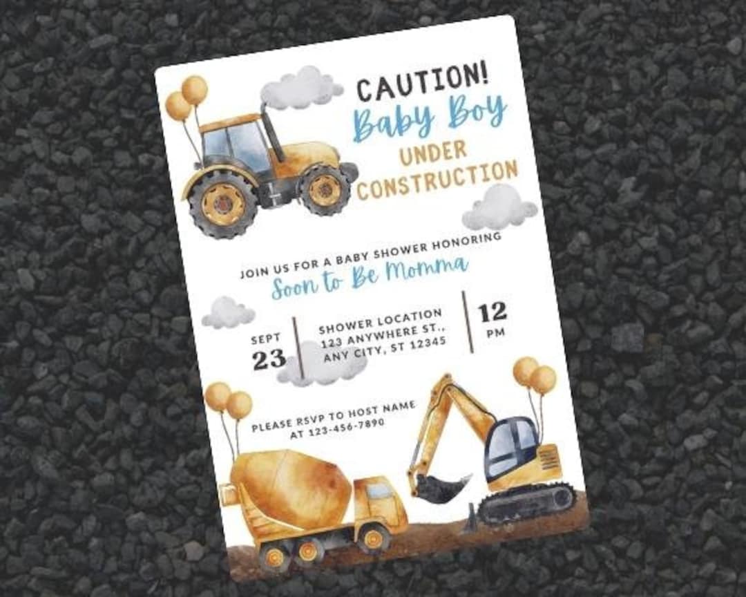 Construction Baby Shower Invitation | Canva Template | Construction ...