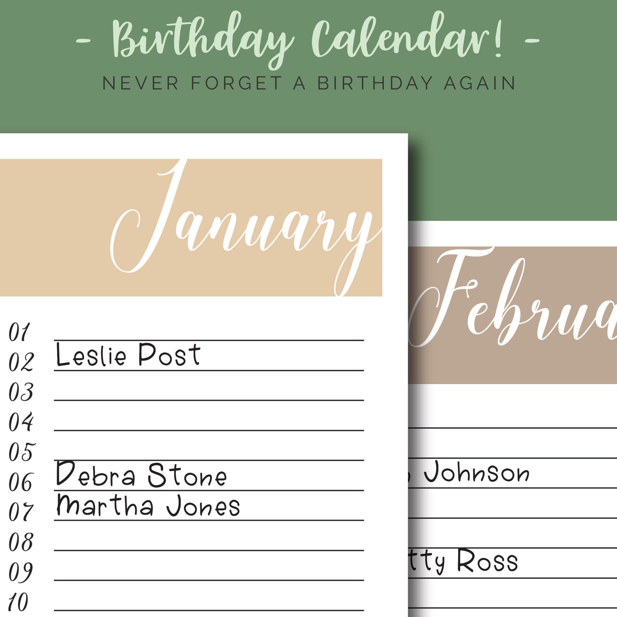 Fill in Birthday Calendar - Etsy