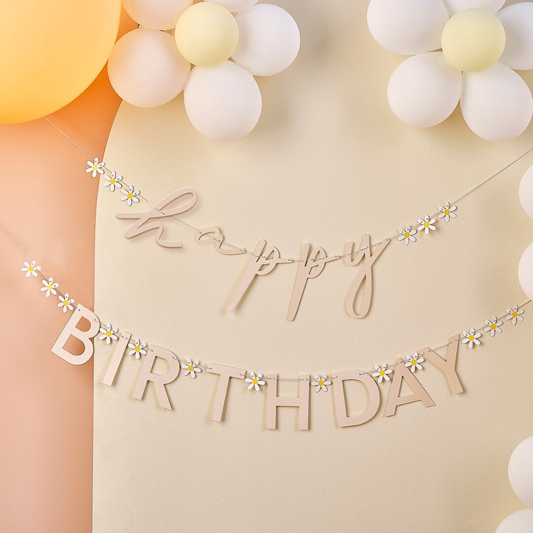 Daisy Happy Birthday Banner, Daisy Floral Birthday Decorations, Daisy ...