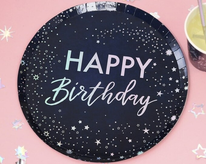 8 Midnight Blue Happy Birthday Paper Plates Birthday Party - Etsy