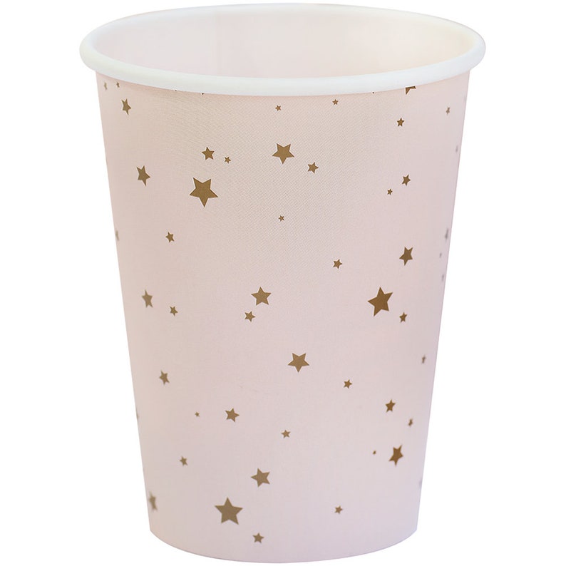 8 Pink Gold Star Princess Party Cups Pink Paper Cups - Etsy