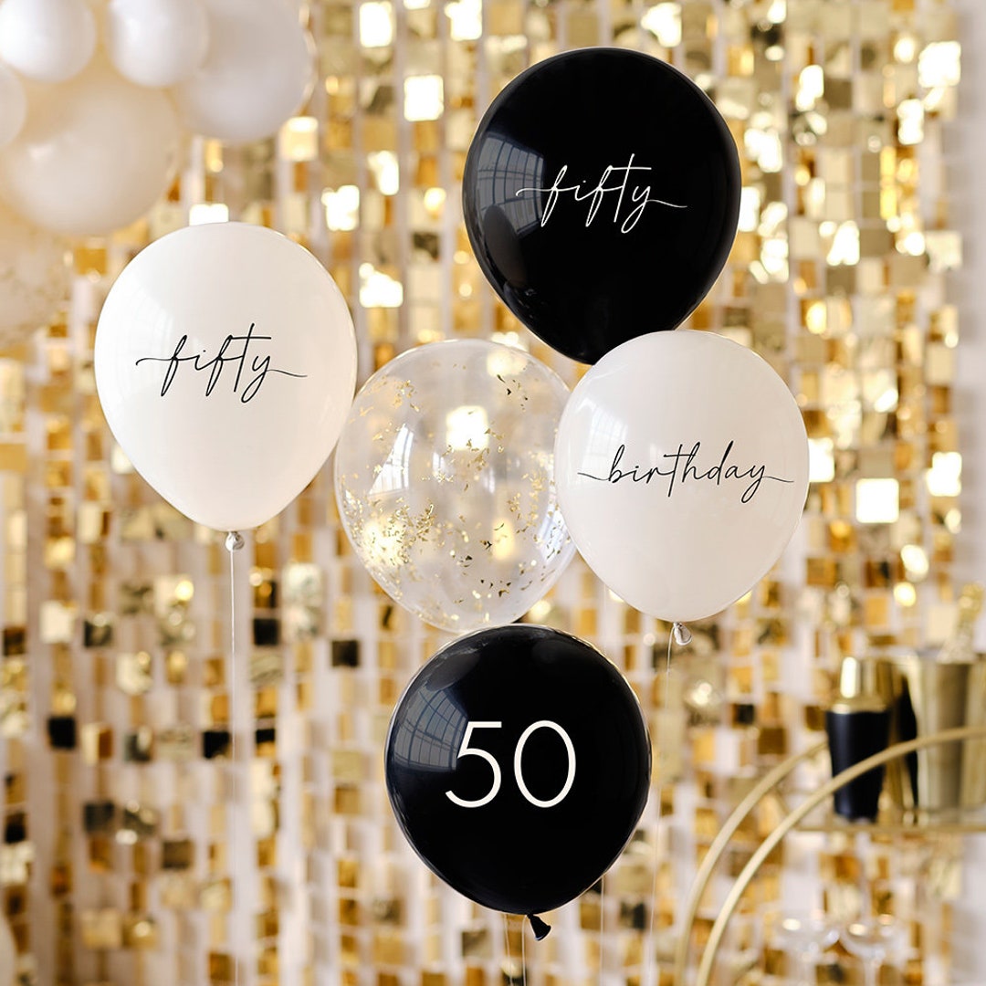 5 50th Birthday Balloons, 50th Birthday Decorations, Gold Confetti ...