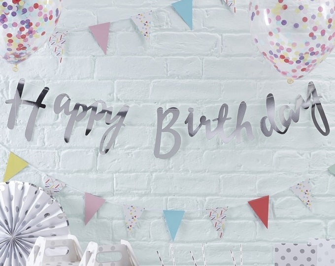 1.5m Silver Happy Birthday Banner Happy Birthday Bunting - Etsy UK