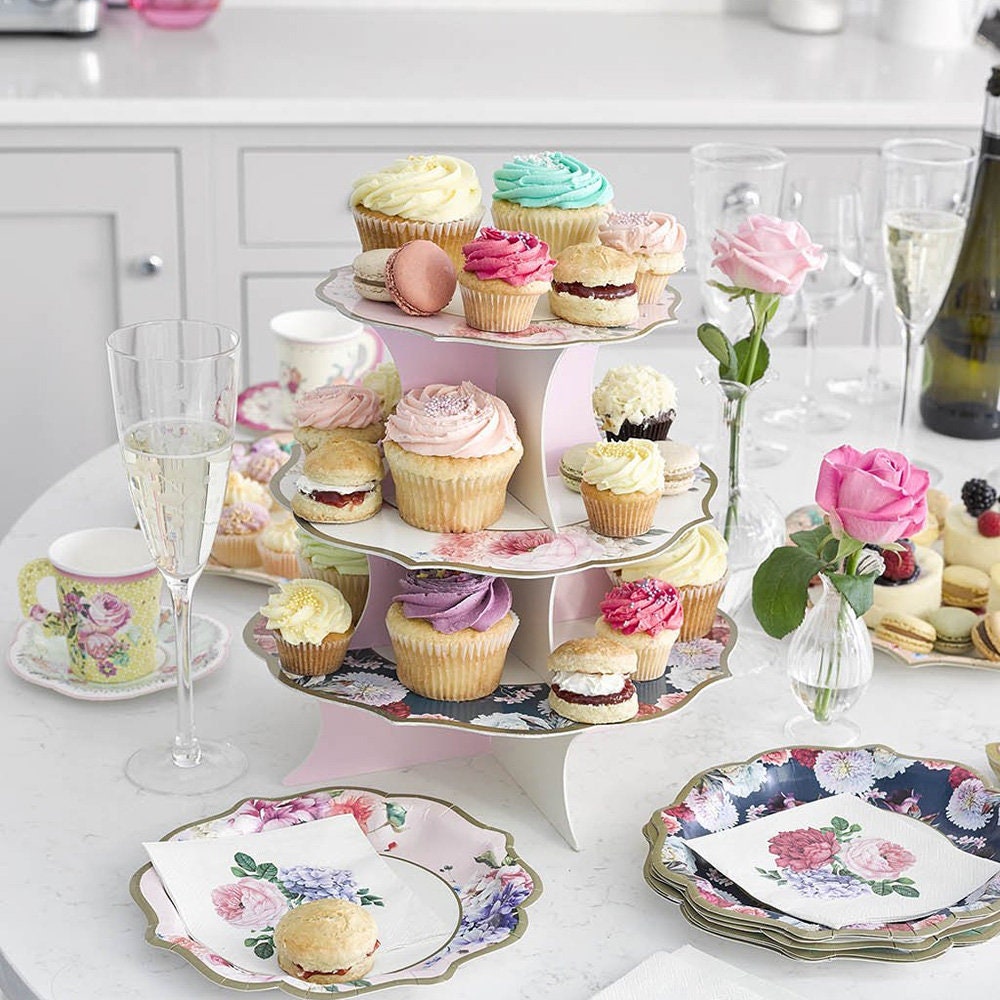 Floral Party Cake Stand 3 Tier Cupcake Display Stand - Etsy UK