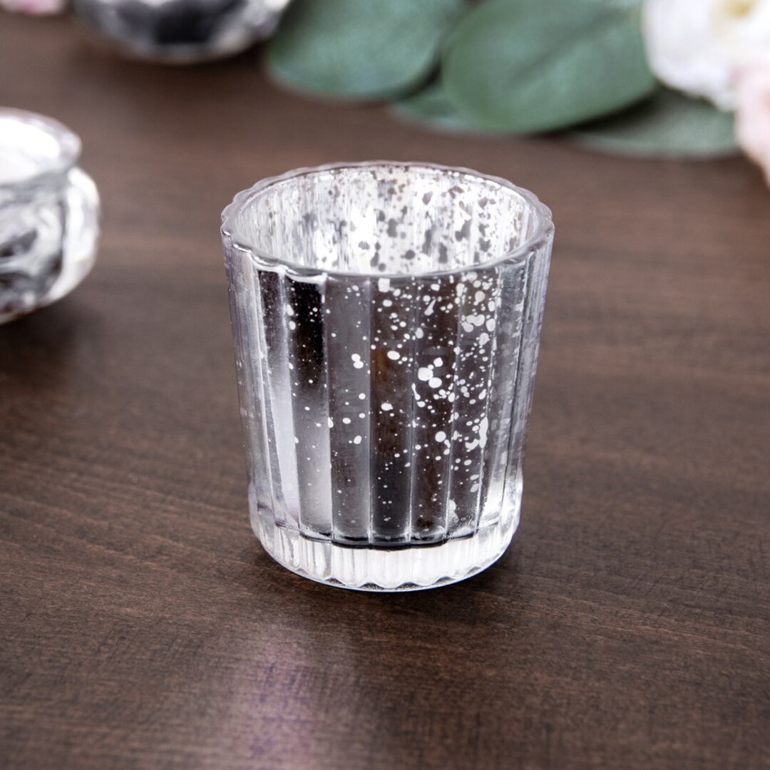 Silver Glass Tea Light Holder, Glass Candle Holder, Wedding Tea Light ...