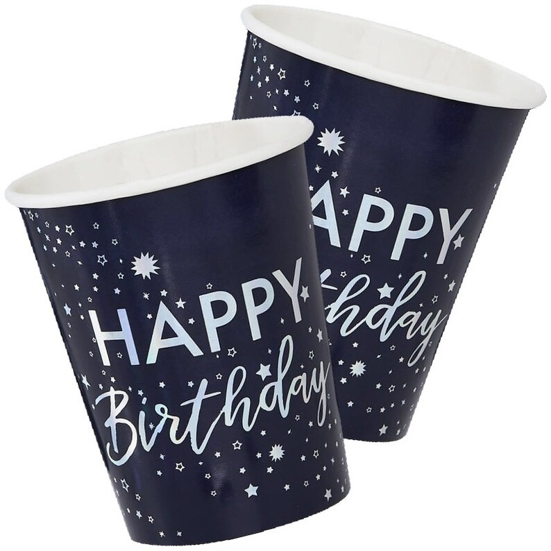 8 Midnight Blue Happy Birthday Paper Cups Birthday Party - Etsy