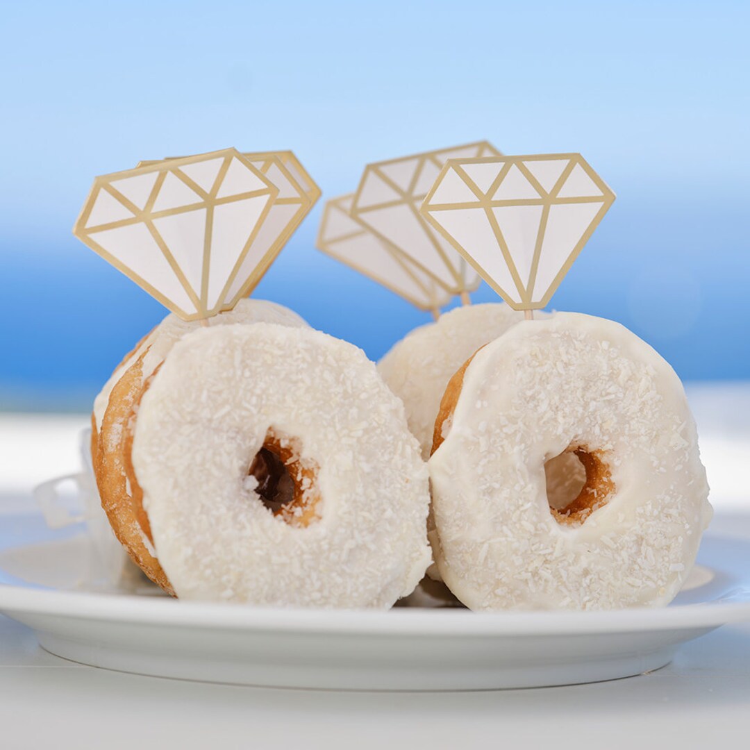 6 Gold Engagement Ring Cupcake Toppers, Donut Toppers, Engagement ...