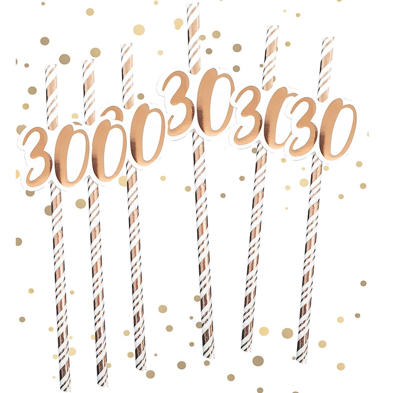 6 Rose Gold 30th Birthday Straws 30th Birthday Party Straws - Etsy