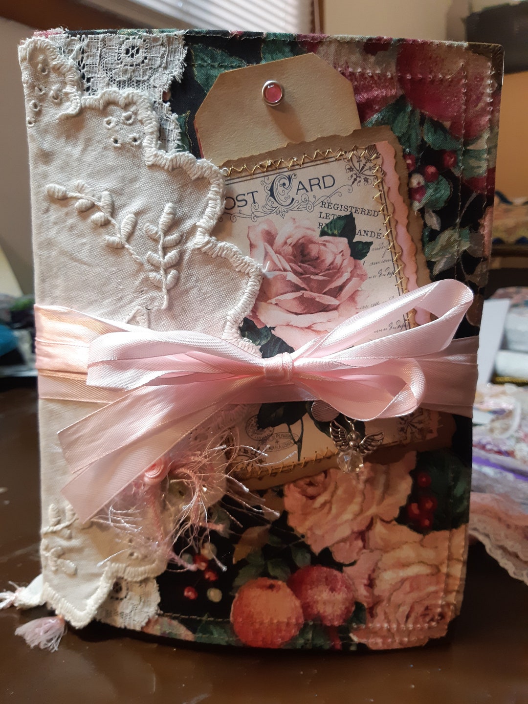 Floral Design Textile Cover With Ephemera - Etsy