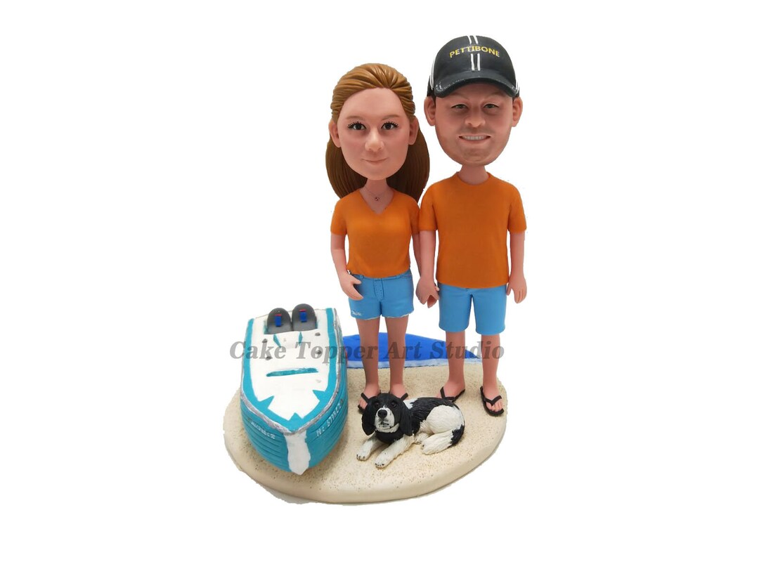 Custom Wedding Cake Topper: Beach Theme Bobblehead With Pet - Etsy