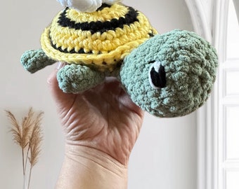 Bumble Bee Honey Pot Turtle Crochet Plushie Size Medium Cute Yellow Bee ...