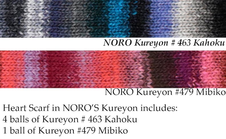 NORO Heart Scarf Knit Kit Includes 5 Magical Balls of NORO Kureyon Yarn ...