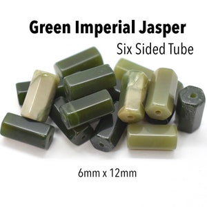 Green Imperial Jasper (natural) A Grade, Six Sided Tube Gemstone Beads ...