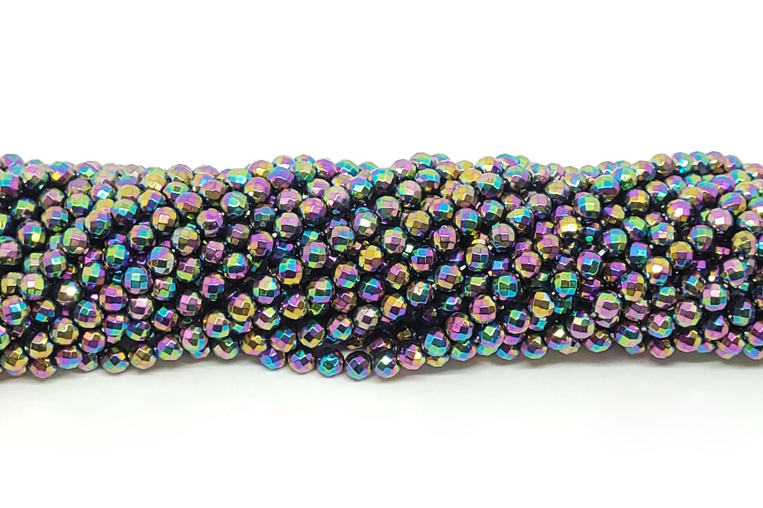 Rainbow Coated Hematite Hematine Faceted Round Beads 6mm 8mm 15in