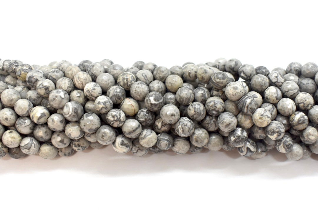 Faceted Map Jasper/ Gray Crazy Lace Jasper natural Round Gemstone Beads ...