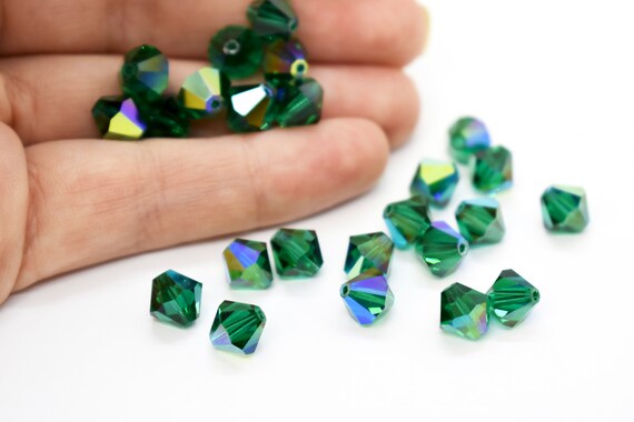 Jewelry & Beauty 6mm Green AB Crystals Beads Bicones EMERALD RAINBOW ...