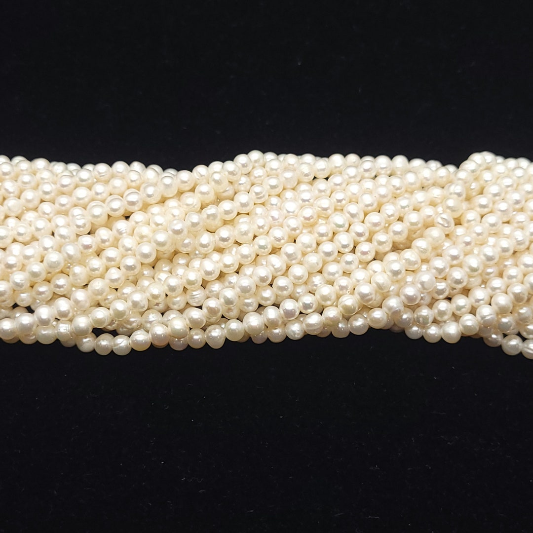 Ivory Almost Round Freshwater Pearl Beads, Cream Pearl Beads, 4.0mm - 4 ...
