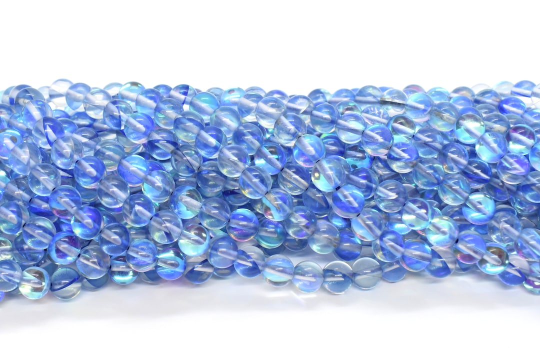 Blue AB Fused Glass Smooth Round Beads, Light Blue Beads, 8mm Light ...