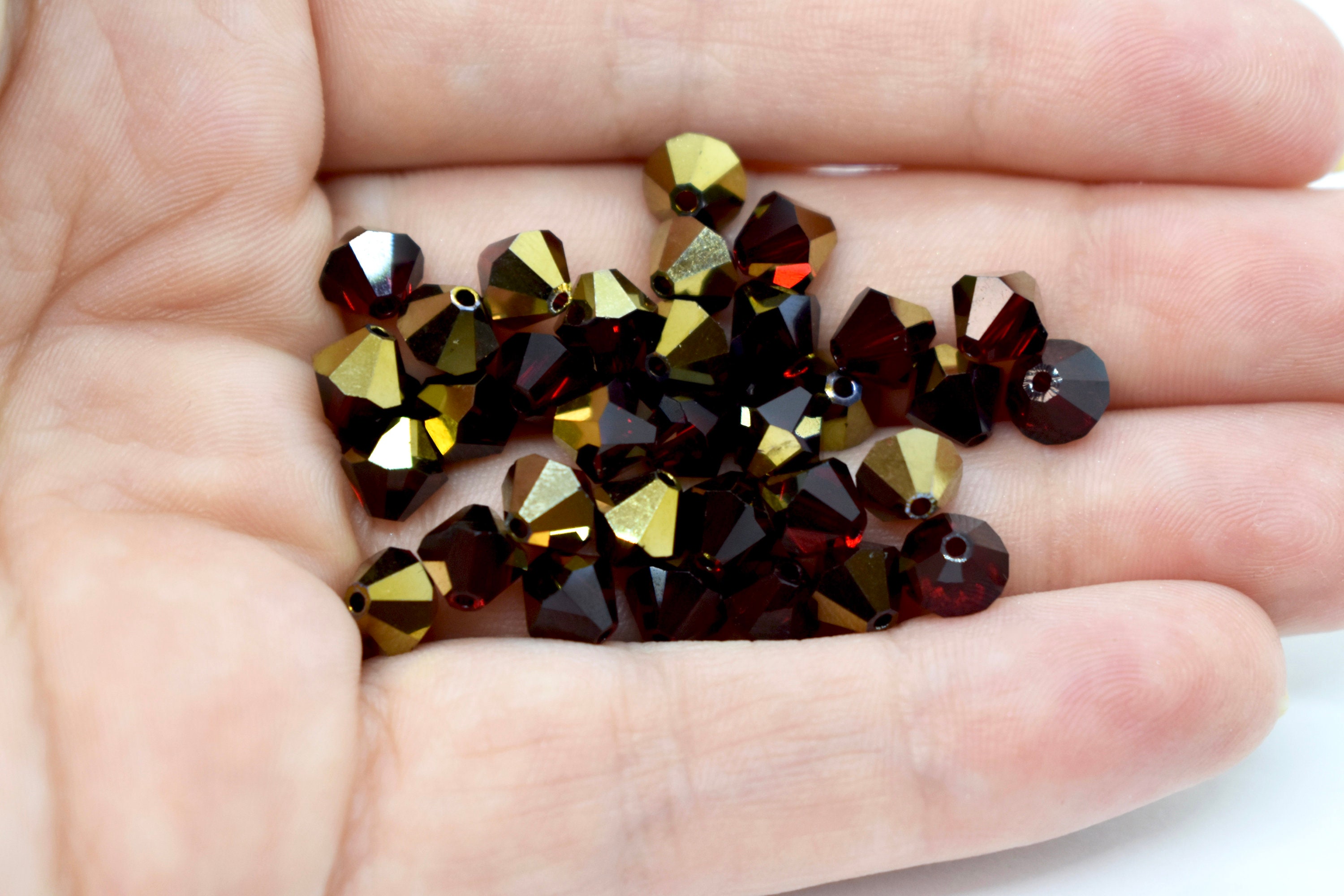Siam Dorado Swarovski Crystal Bicone Beads 5301/5328 6mm Red & Gold ...