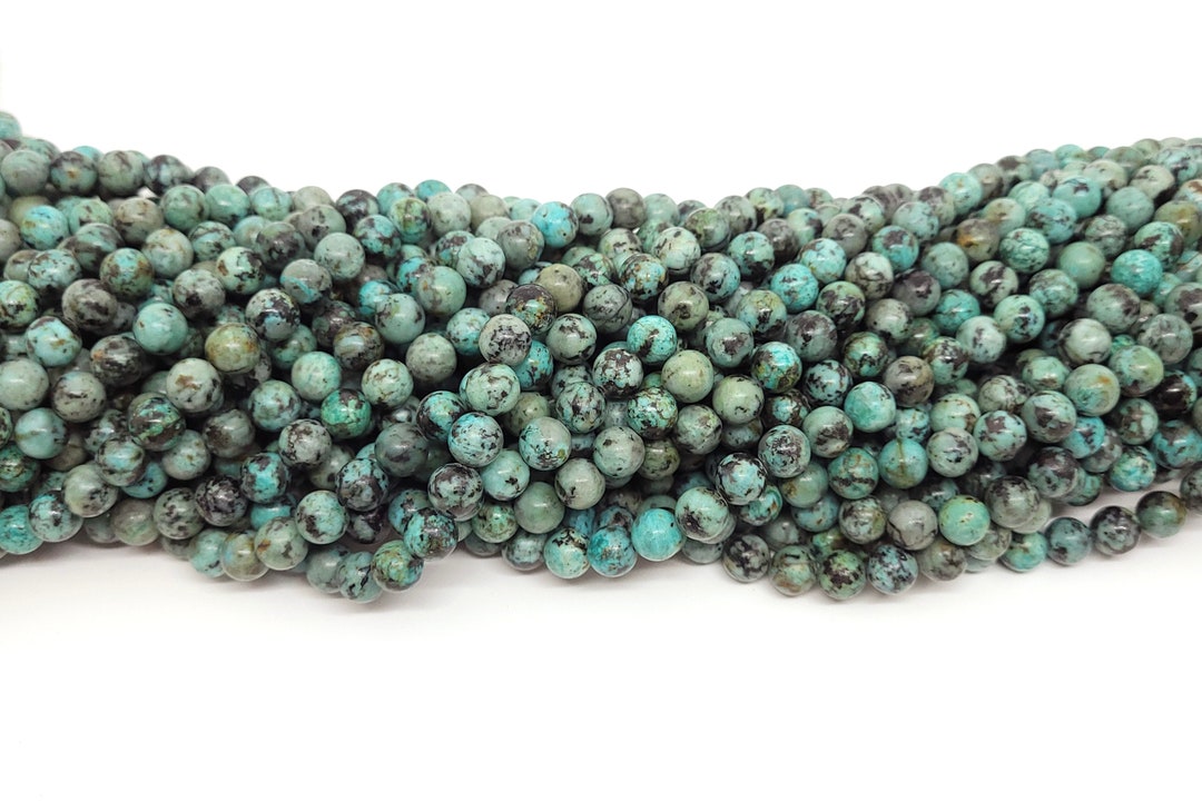African Turquoise (natural) Blue Green A Grade Round Gemstone Beads ...