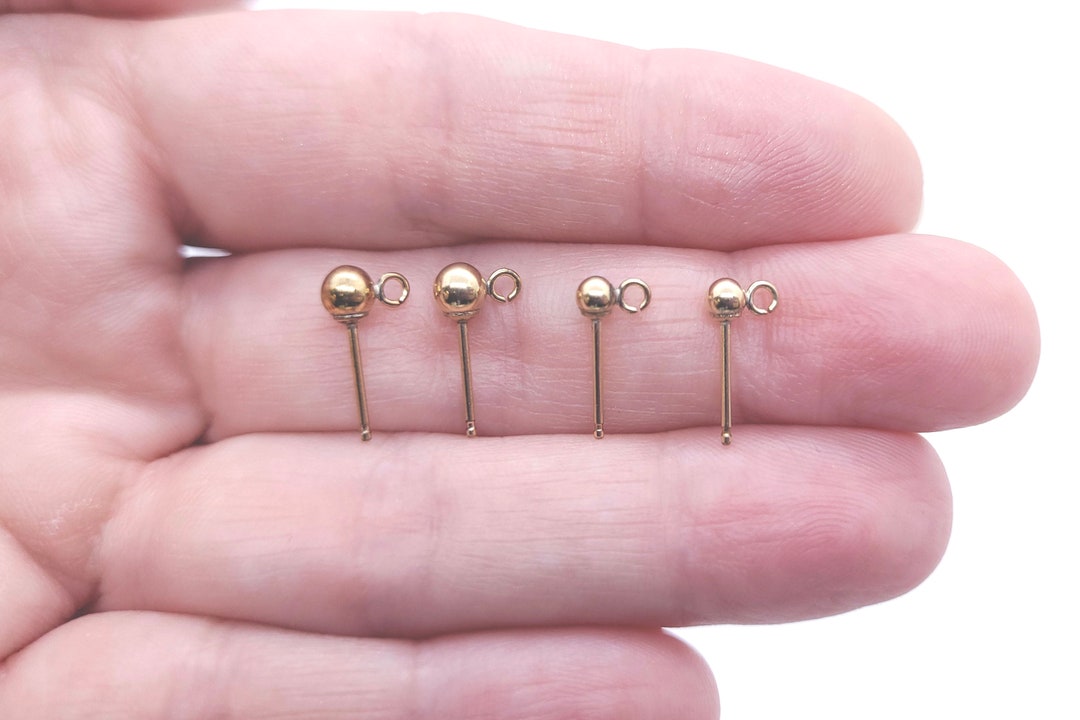 14k Gold Filled Earring Posts With Ring - 3mm or 4mm Findings to Make ...