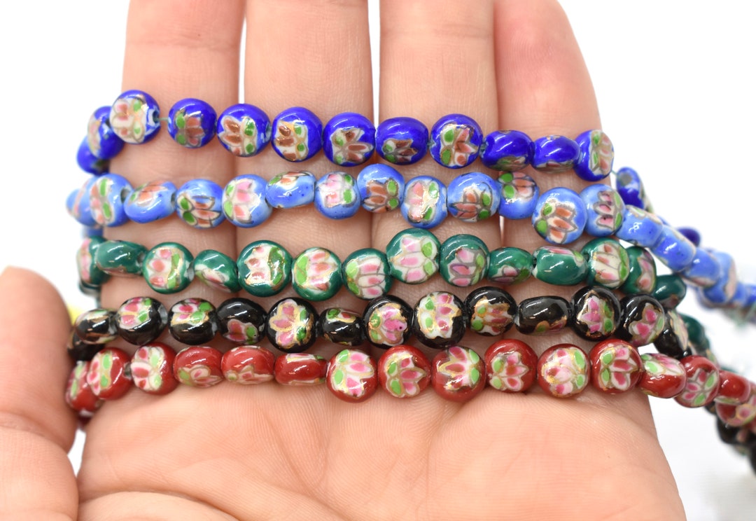 Floral Porcelain Coin Beads (chinese) 7mm Red, Cobalt Blue, Green ...