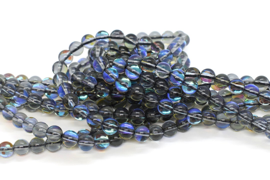 Gray AB Fused Glass Smooth Round Beads-6mm, 8mm, 10mm, 12m, 16" Strand ...