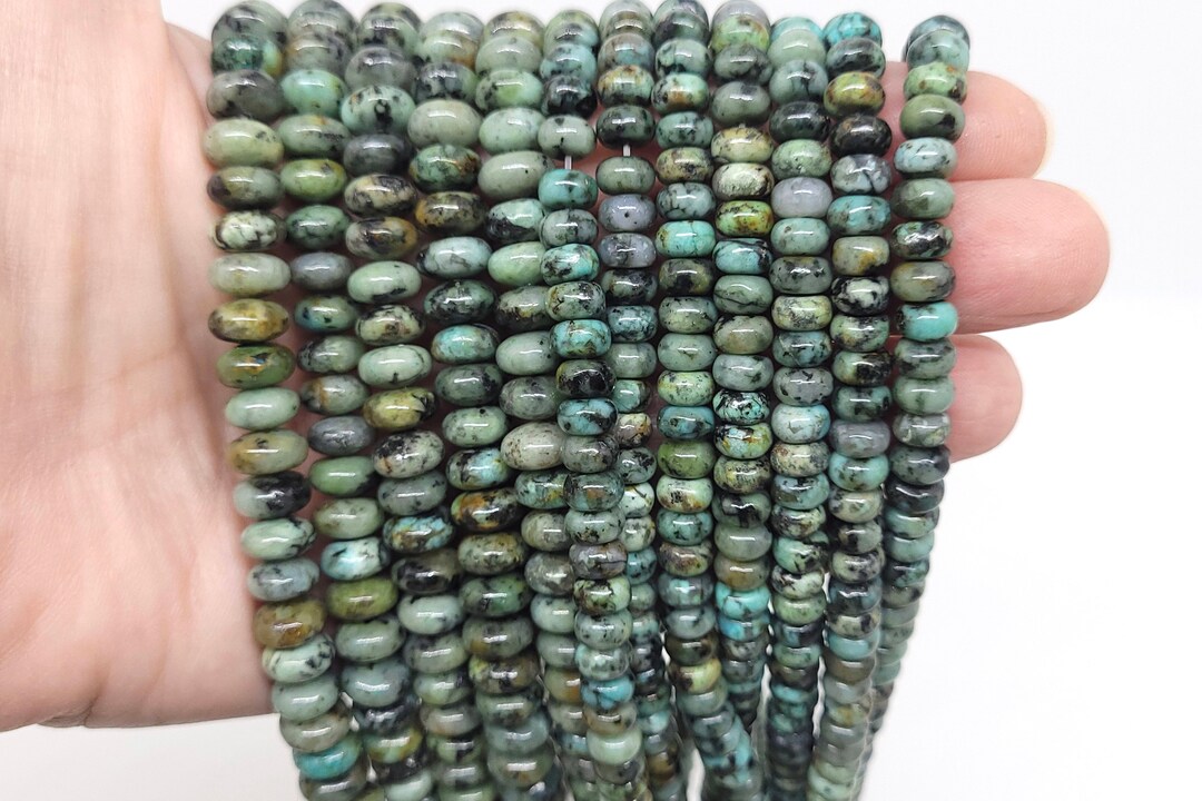 African Turquoise natural Rondelle Gemstone Beads, 6mm or 8mm Turquoise ...