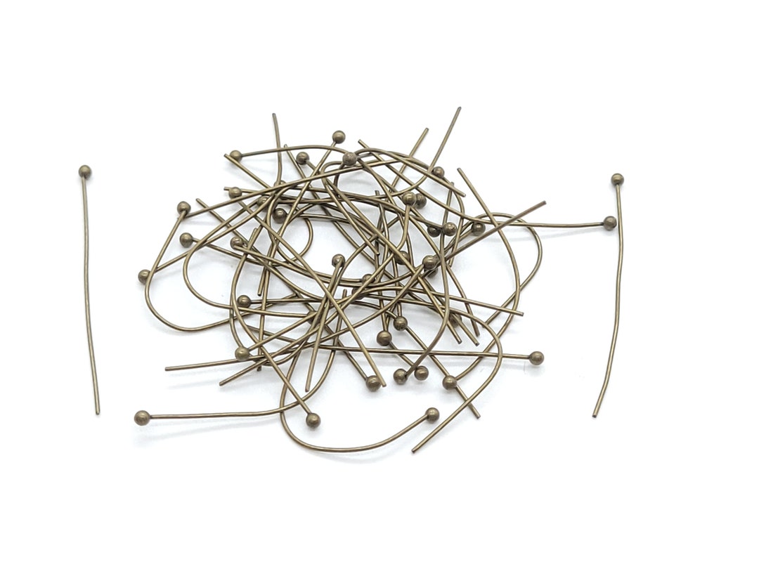 Antique Brass Plated 1.5 Inch Head Pins With 2mm Ball, 22 Gauge, Bronze ...