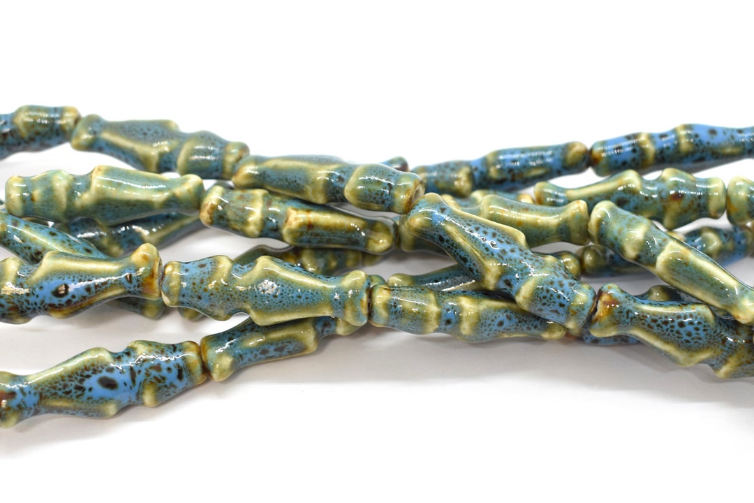 Turquoise Glazed Porcelain Beads,table Leg,11x33mm (12 Pcs) Vintage ...