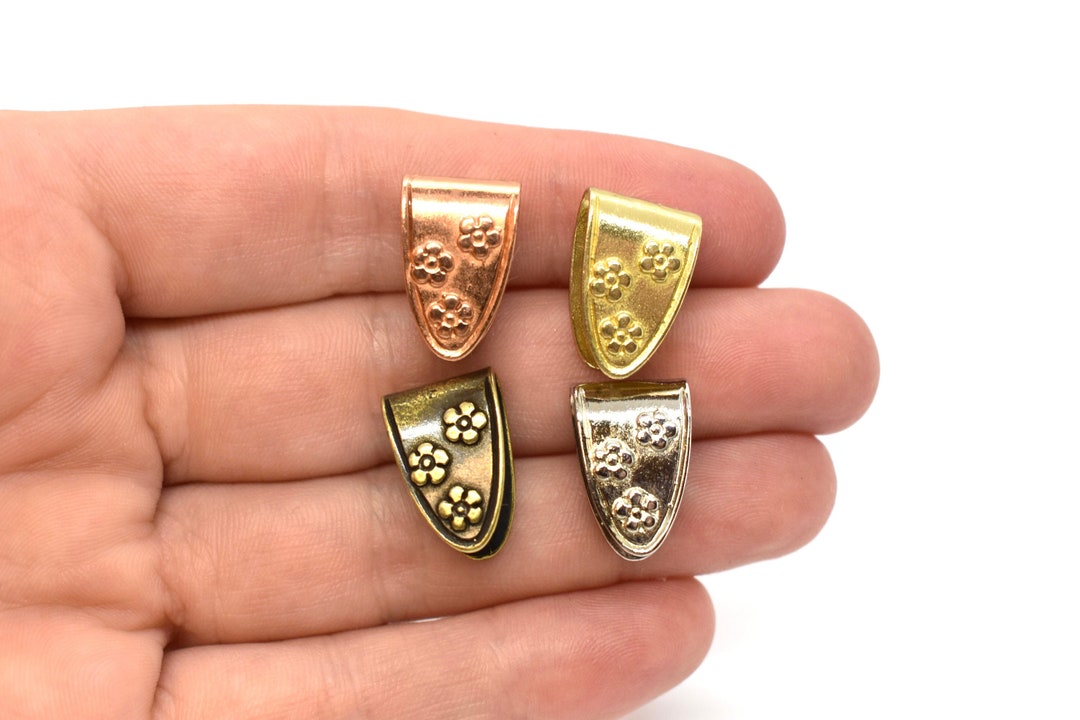 Copper, Gold, Rhodium & Antique Brass Floral Pinch Bail, 1 Piece - JBB ...