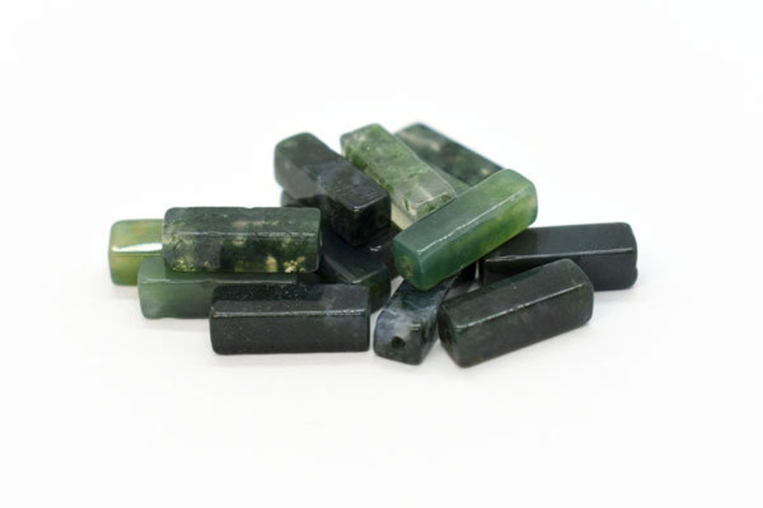Moss Agate (natural) Four Sided Tube Gemstone Beads,rectangle Beads,15 ...