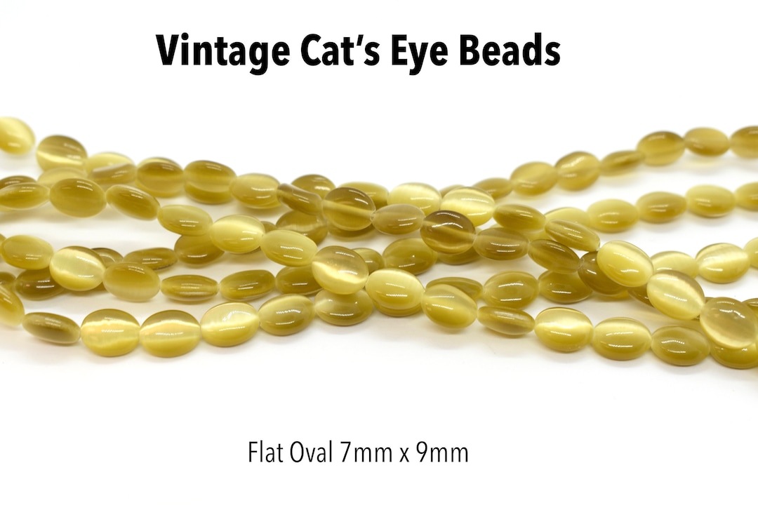 Gold Fiber Optic (cat's Eye) Flat Oval Beads for Jewelry Making 7x9mm ...