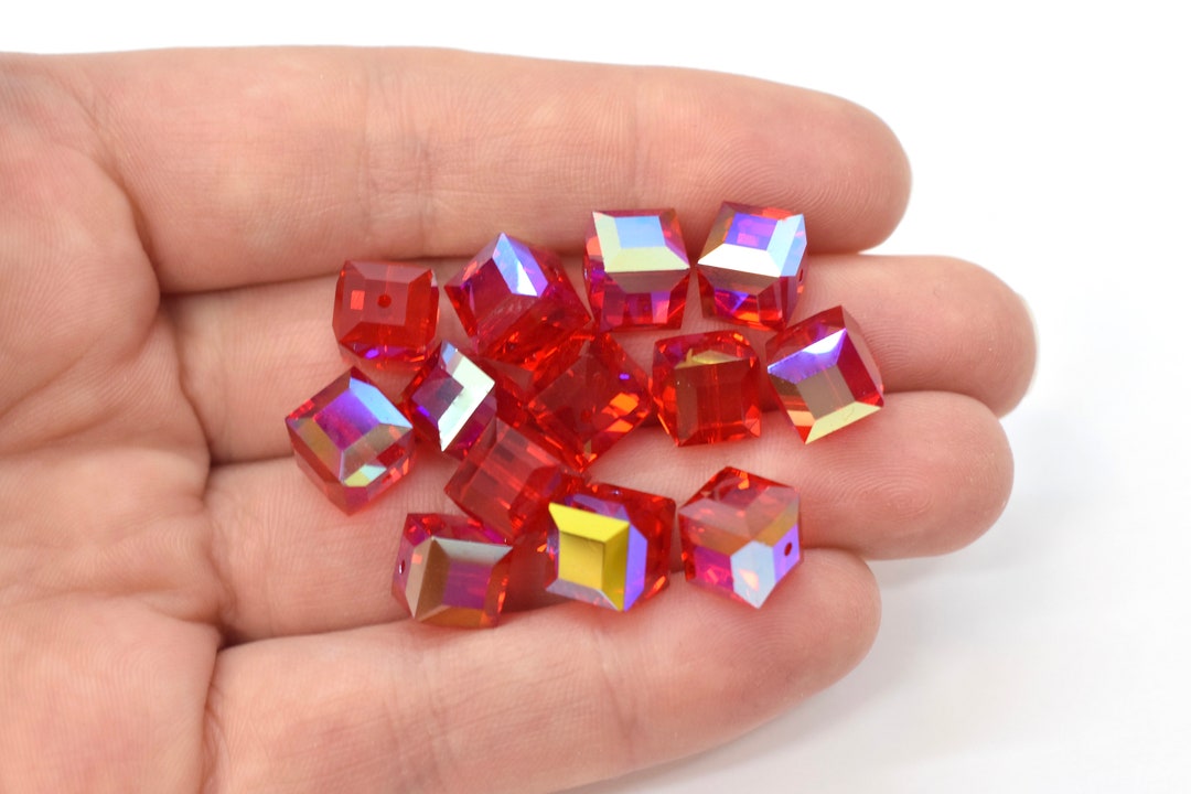 Light Siam AB 5601 Swarovski Crystal Cube Beads (6mm 8mm) Bright Red ...