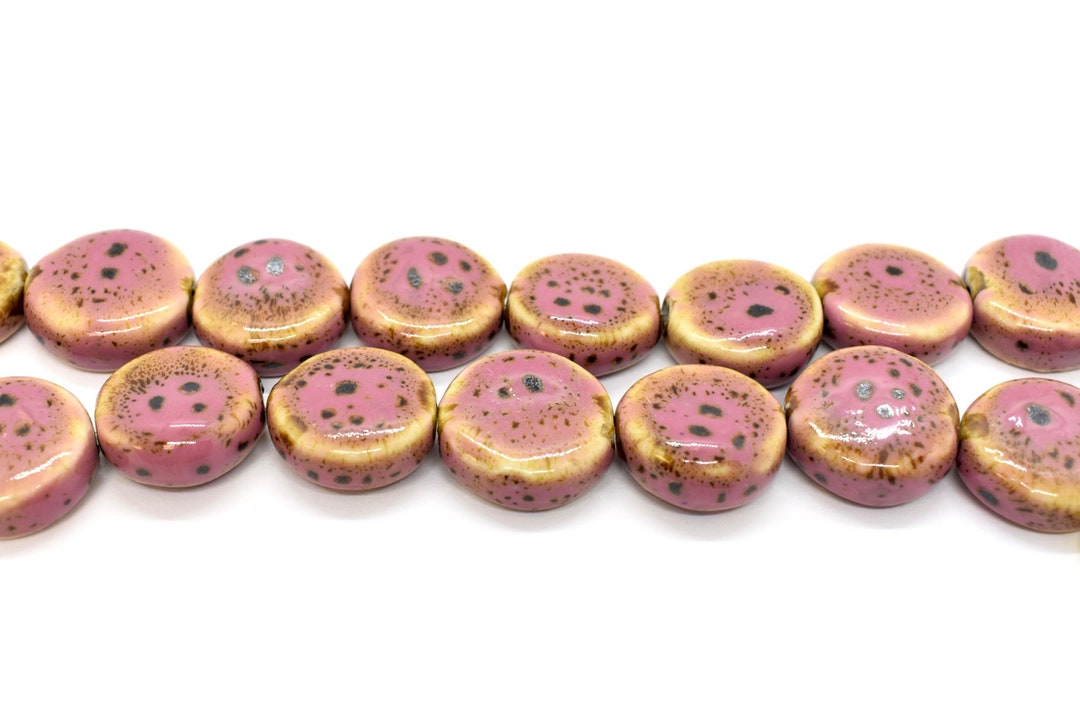 Pink Porcelain Glazed Coin Shaped Beads Ceramic Beads for Jewelry ...