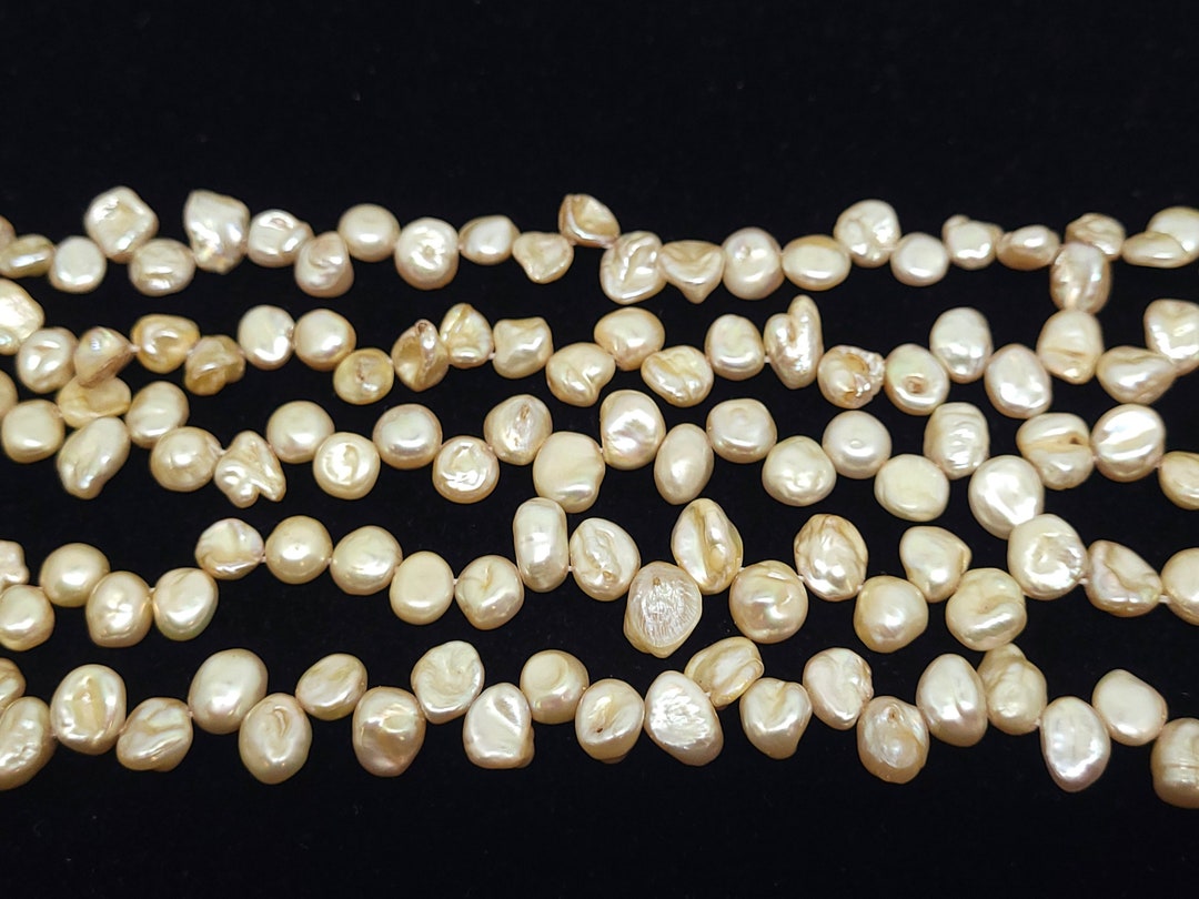 Champagne Top Drilled Petal Freshwater Pearl Beads Keshi Pearls, Beige ...