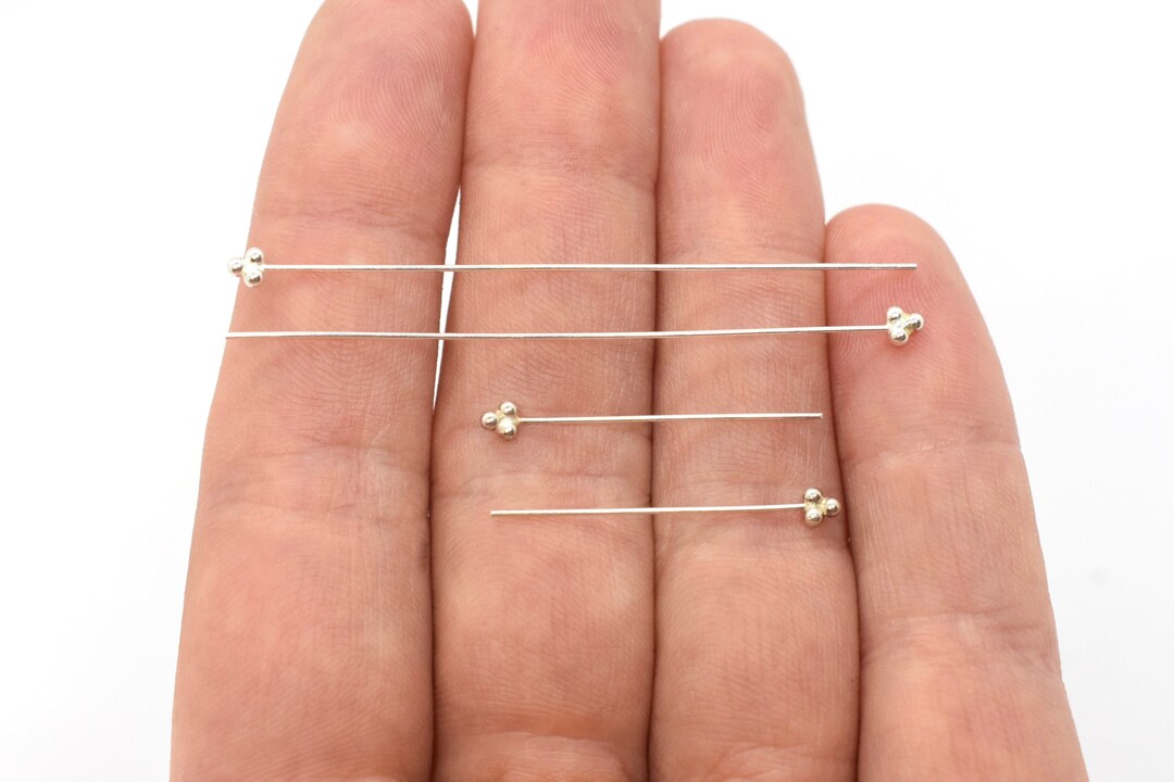Sterling Silver Decorative 3 Bead Head Pins 1 and 2 Inches - 24 Gauge ...