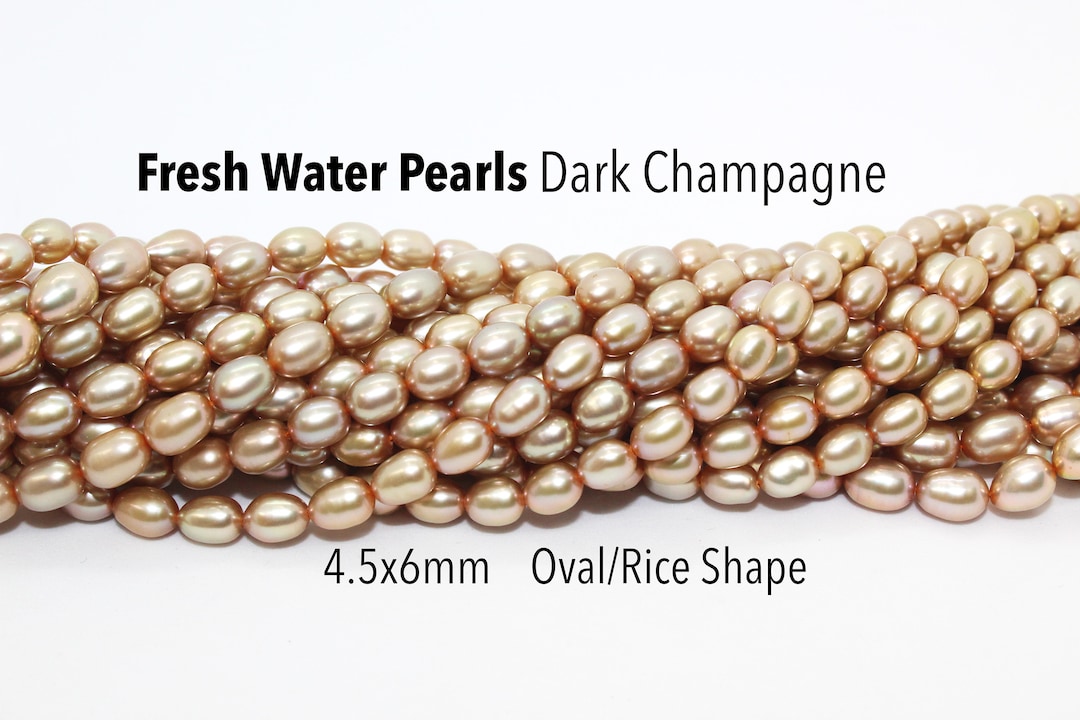 Fresh Water Pearls Oval Rice Light Brown / Beige, 4.5x6mm, 52 Pcs per ...