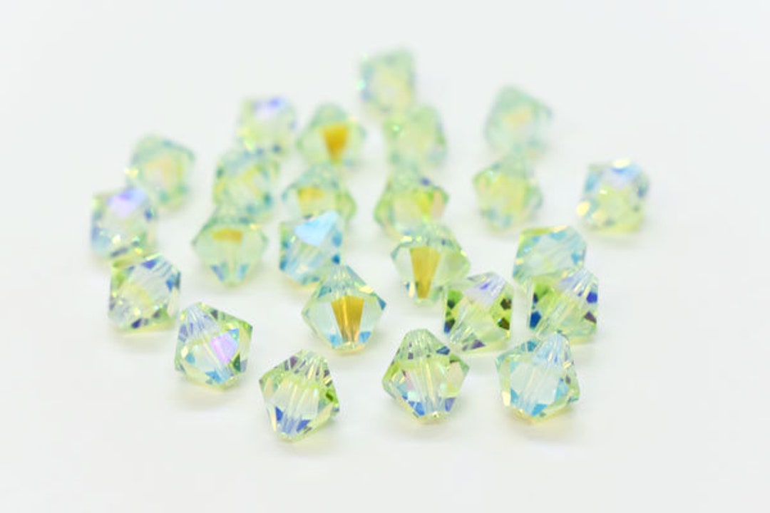 Chrysolite AB2X Preciosa Czech Crystal Bicone Beads, Green Iridescent ...