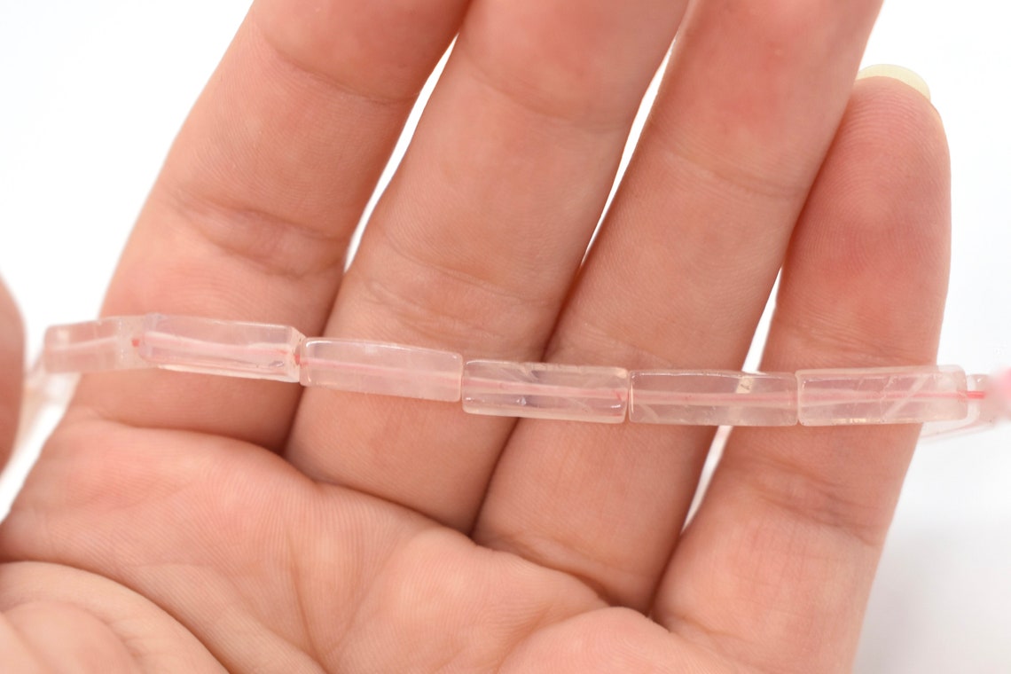 Rose Quartz (natural) A Grade 4 Sided Tube Gemstone Beads (4mm X 13mm ...