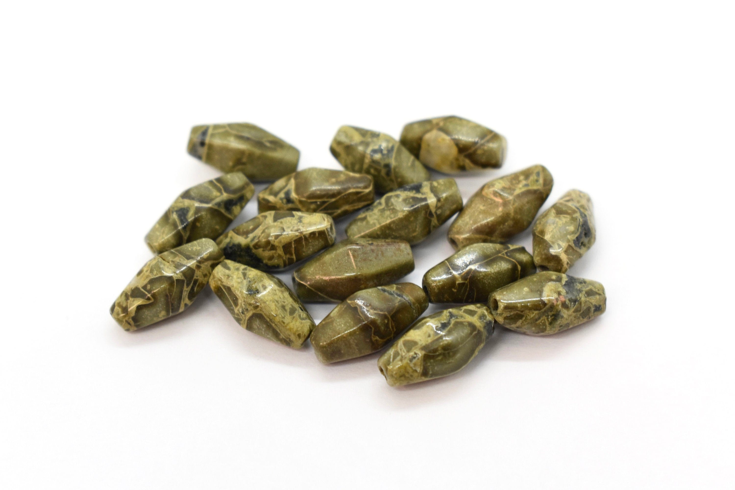 Australian Green Jasper (natural) A Grade Six Sided Elongated Bicone ...
